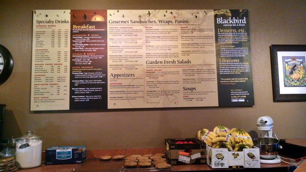 Menu at Blackbird cafe, Topeka