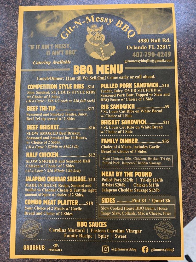 Menu at Git-N-Messy Bbq, Winter Springs