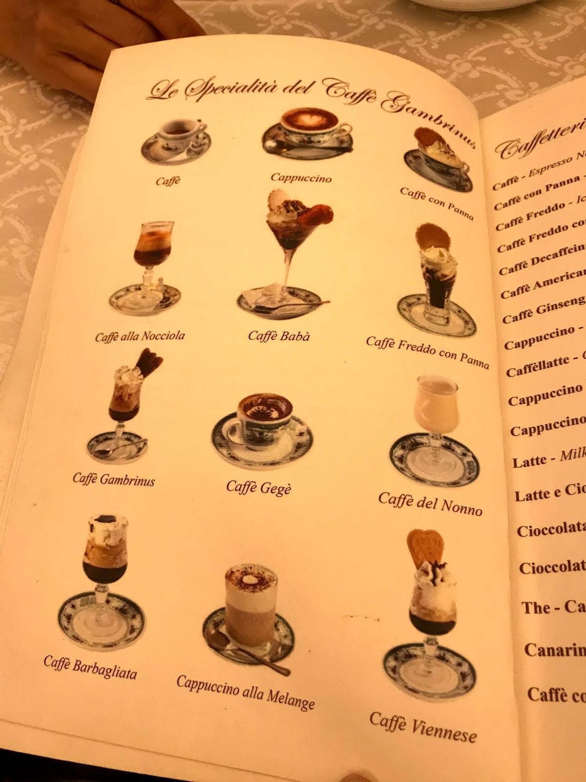 Menu da Gran Caffè Gambrinus caffè bar, Napoli, Via Chiaia