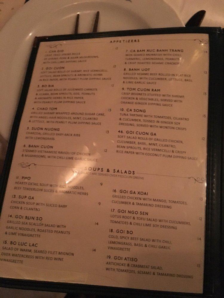 Menu at Le Colonial Chicago restaurant, Chicago