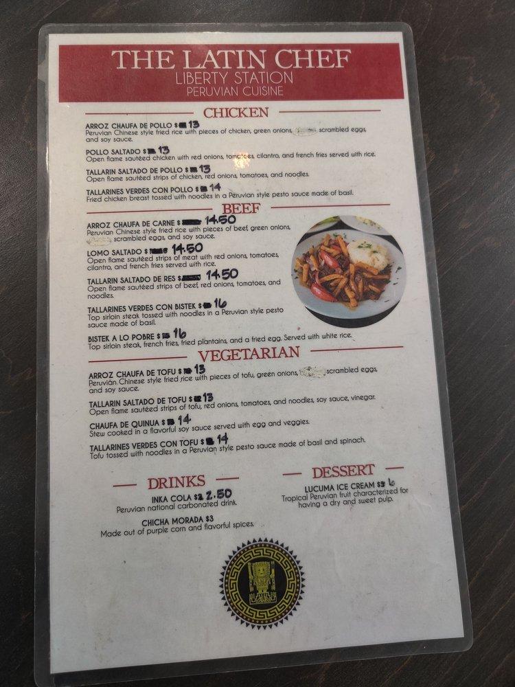 Menu at The Latin Chef Liberty Station restaurant, San Diego
