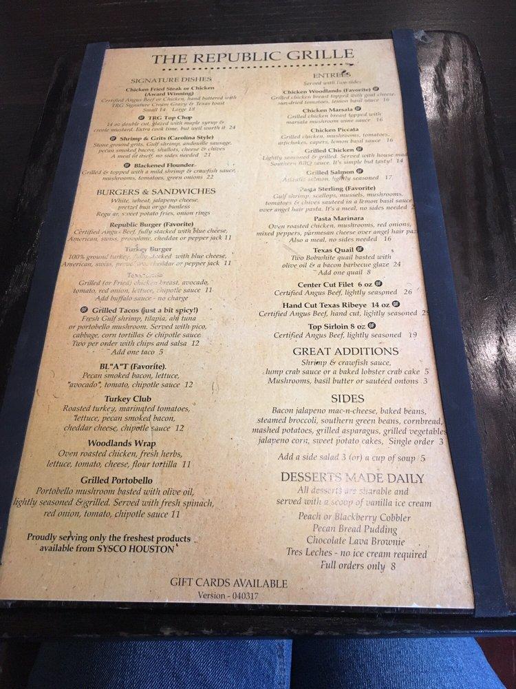 Menu at The Republic Grille - The Woodlands, The Woodlands, W Panther ...