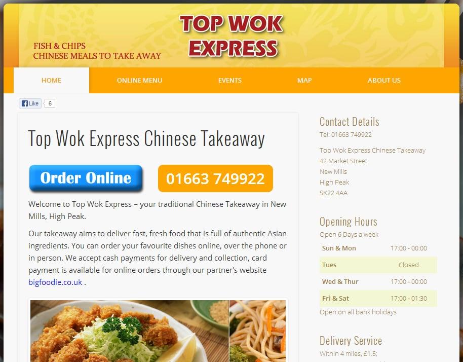 Menu at Top Wok Express fast food, New Mills