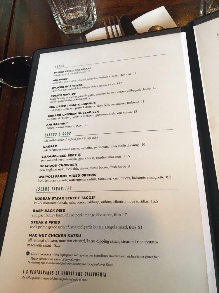 Menu at Duke's Waikiki pub & bar, Honolulu, Kalākaua Ave #116