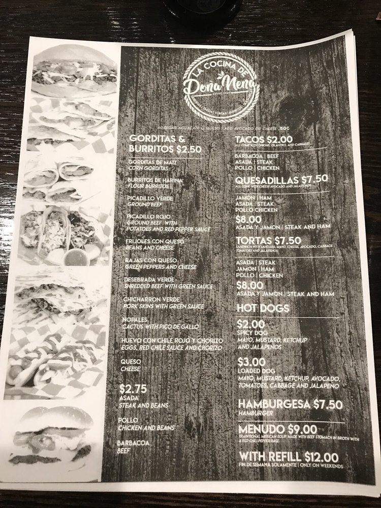 Menu at La Cocina de Doña Nena restaurant, Oklahoma City