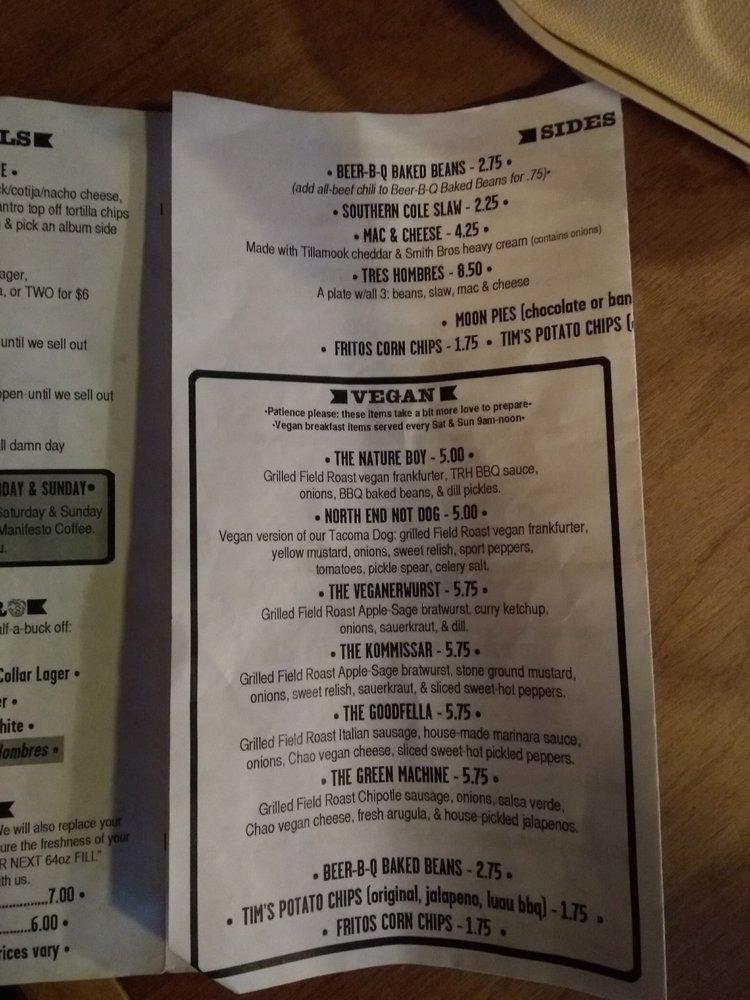 Menu at The Red Hot pub & bar, Tacoma, 6th Ave