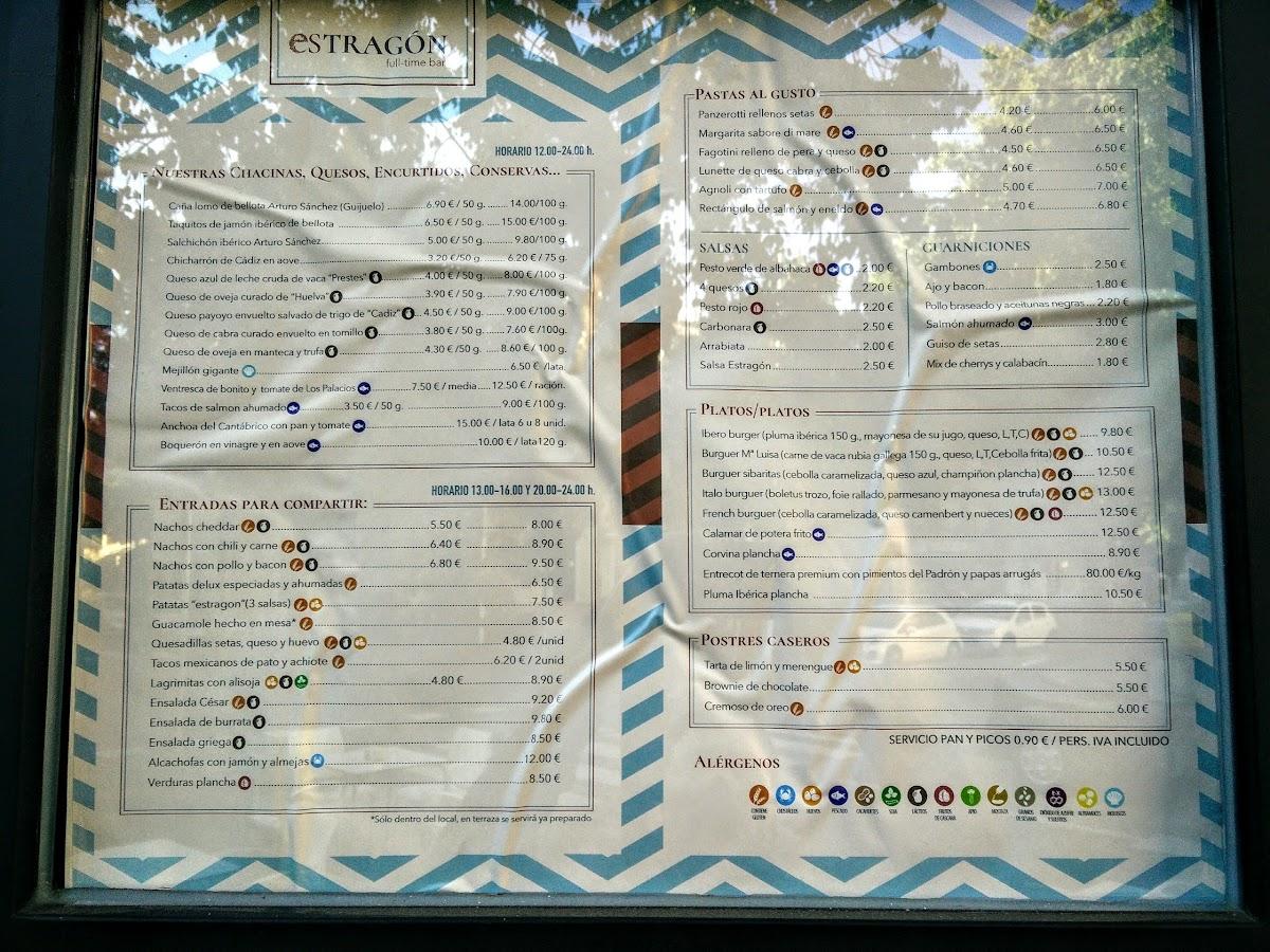Carta de Restaurante Estragón, Sevilla