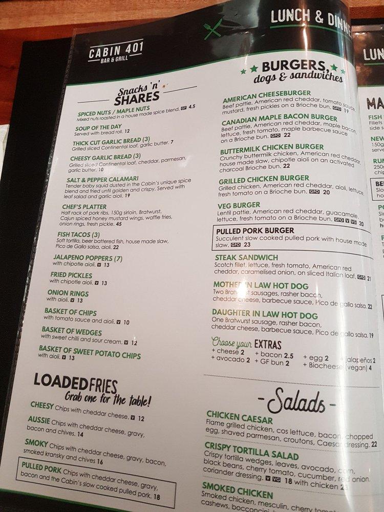 Menu at Cabin 401 Bar & Grill, Bibra Lake