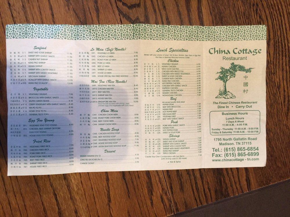 Menu at China Cottage restaurant, Goodlettsville