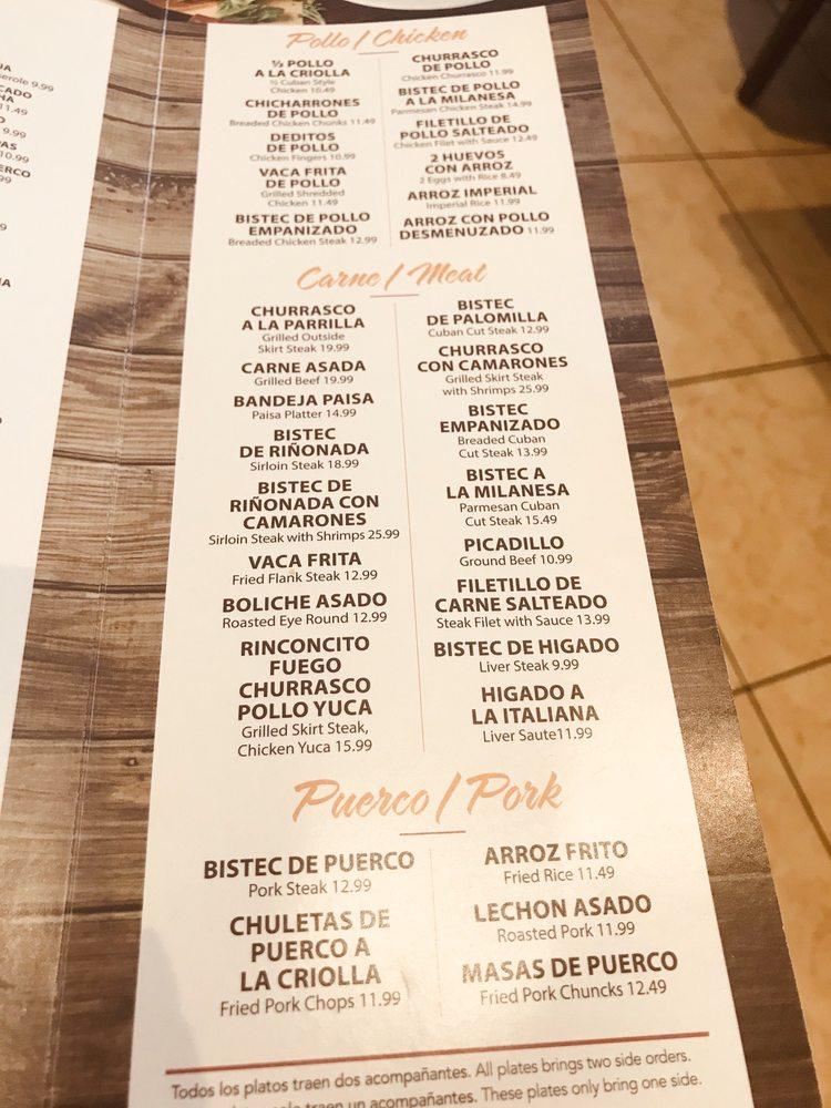 Menu at El Rinconcito Latino Sunset Drive restaurant, Kendall West, SW ...