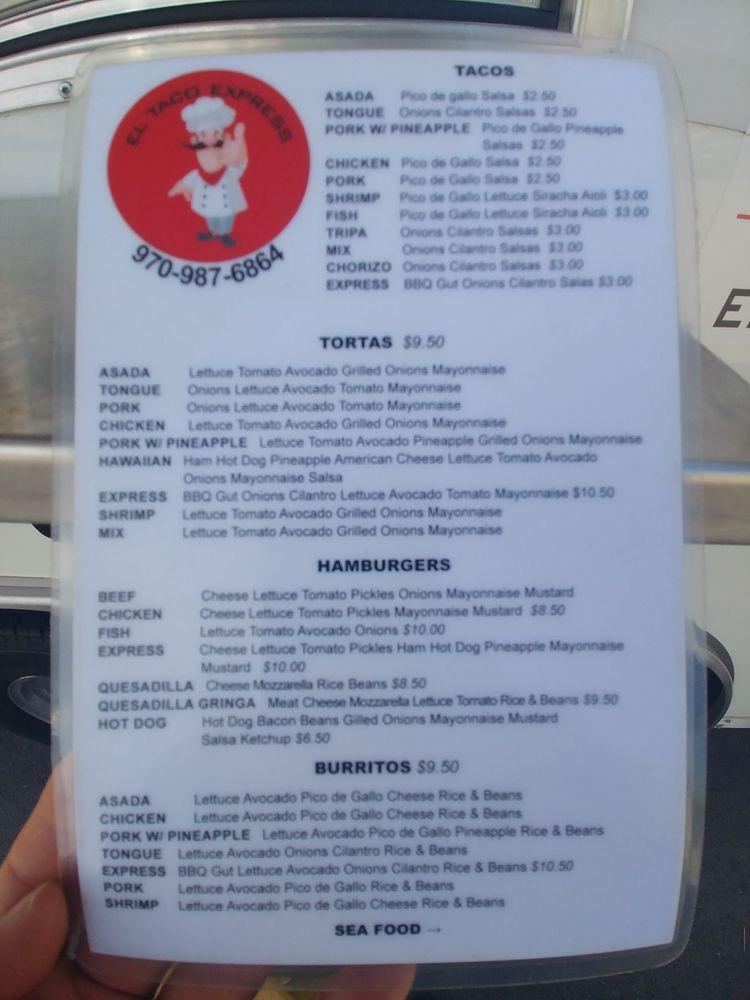 Menu at El taco express restaurant, Glenwood Springs