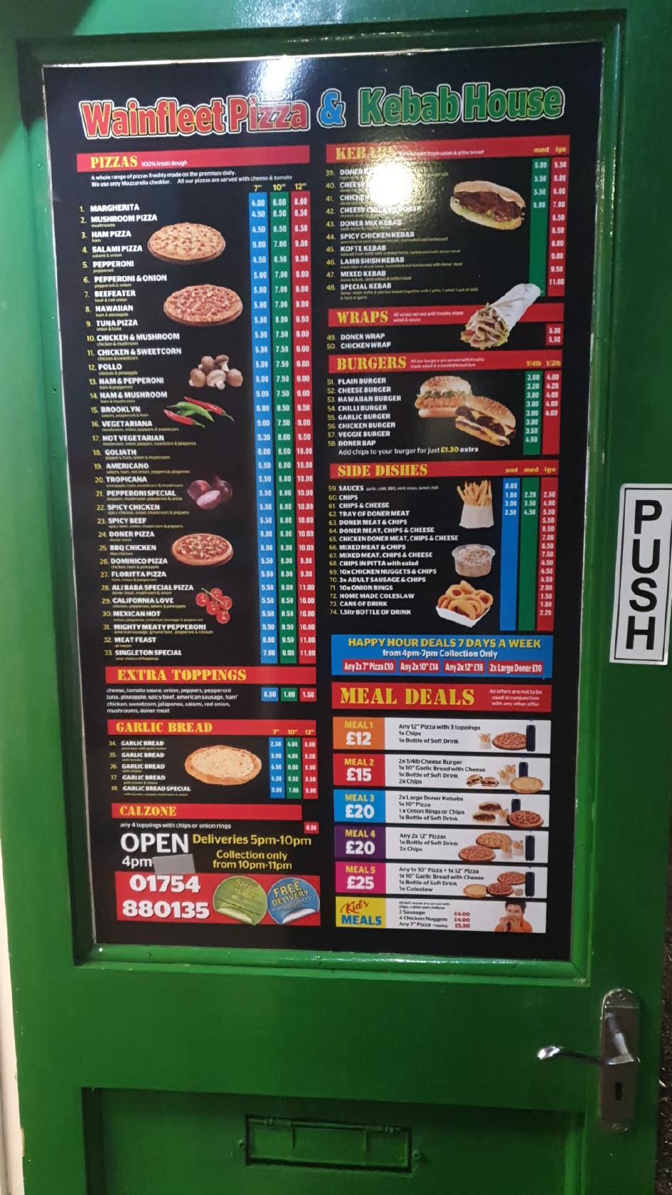 Menu at Wainfleet Kebab House pizzeria, Burgh le Marsh