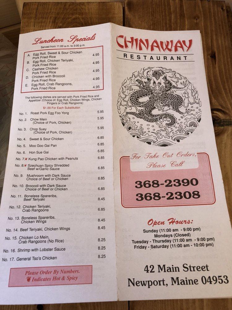 Menu at Chinaway restaurant, Newport, 42 N Main St