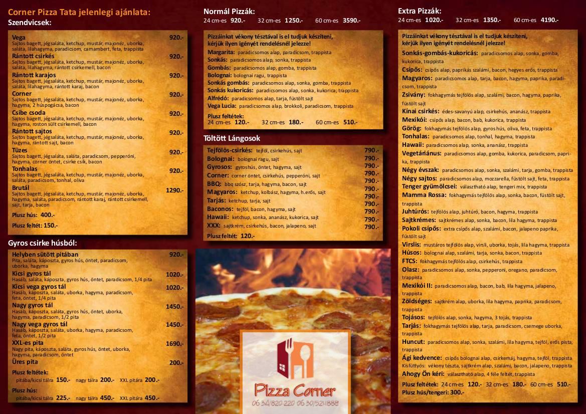 Menu at pizza Corner restaurant, Tata
