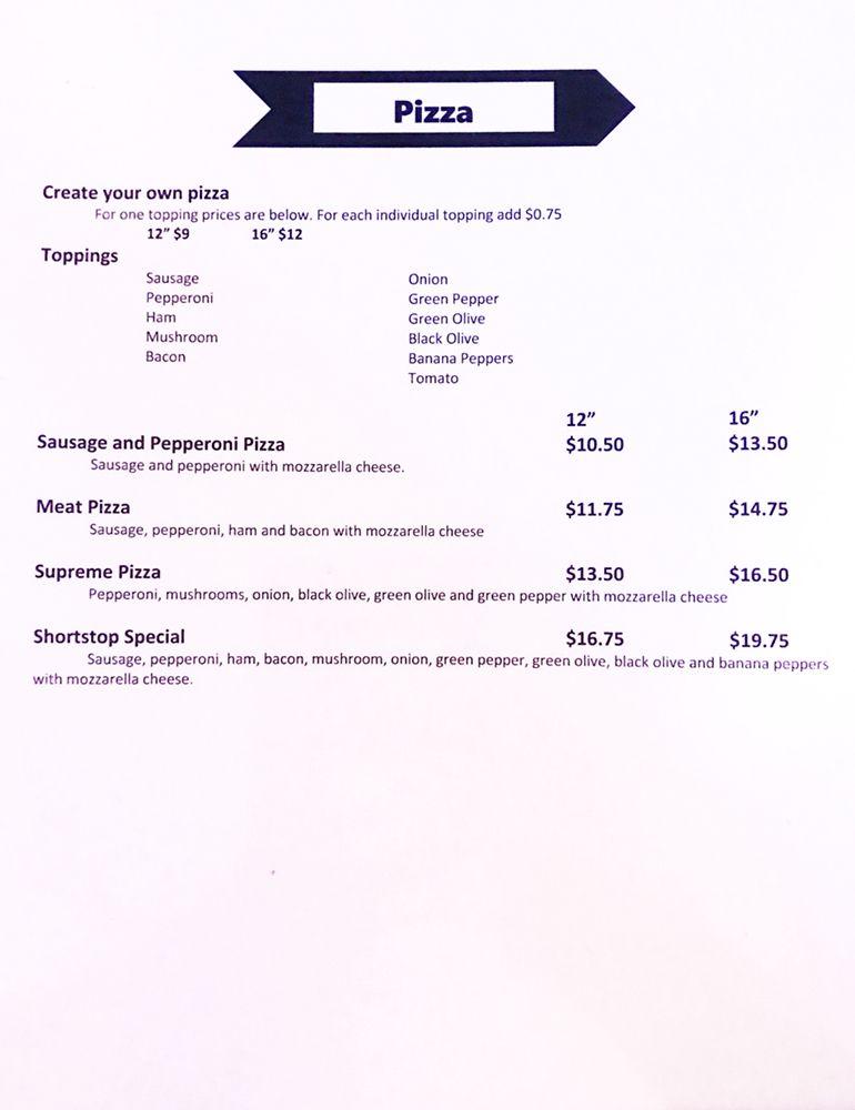 Menu at Shortstop Inn pub & bar, Wakarusa