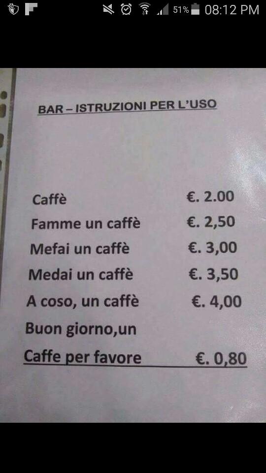 Menu at Bar Gran Caffè Sabatino, Quarto