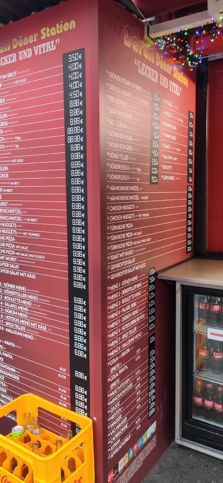Menu at Baran Döner Station, Berlin
