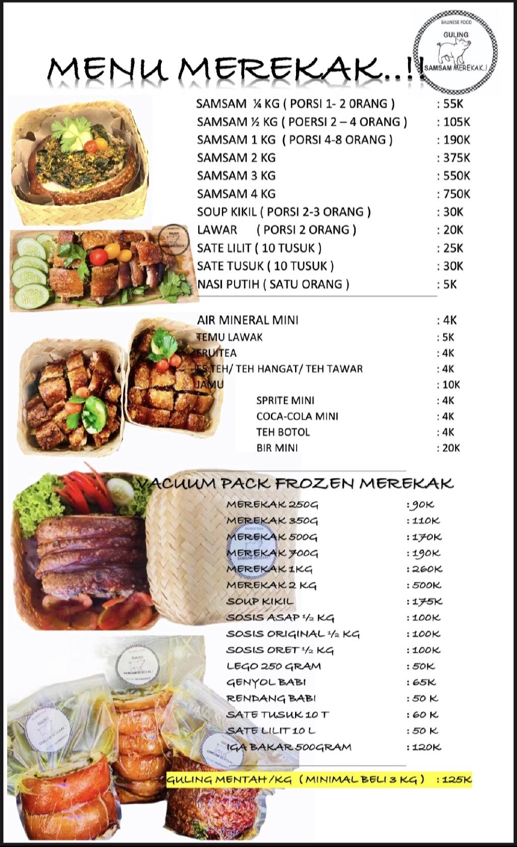 Menu at Guling Samsam Merekak restaurant, Abiansemal