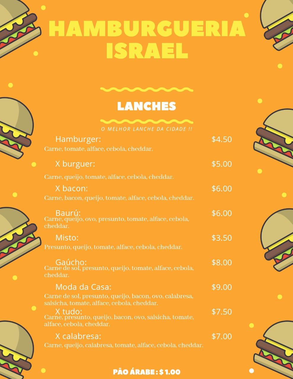 Menu at Hamburgueria israel. restaurant, Crateús