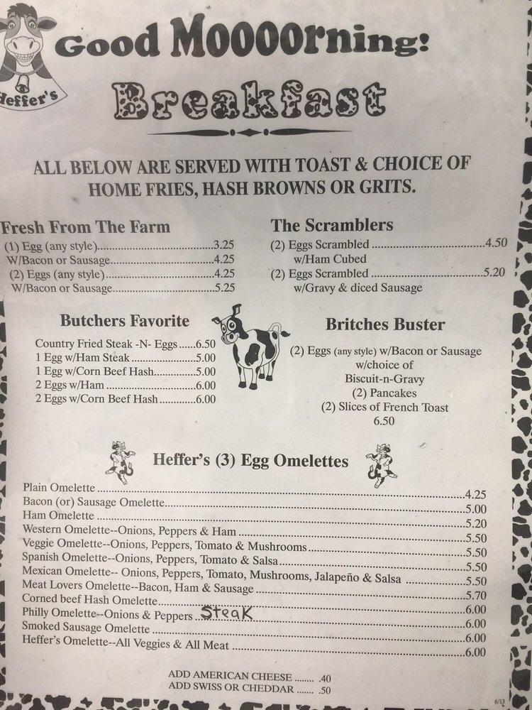 Menu at Heffer's Kountry Cafe, Ormond Beach, 603 S Yonge St