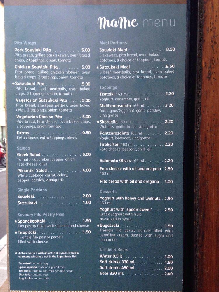 Menu at Mame - Mangiare Mediterraneo, Florence