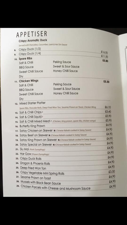 Menu at Peking Inn restaurant, Cumbernauld