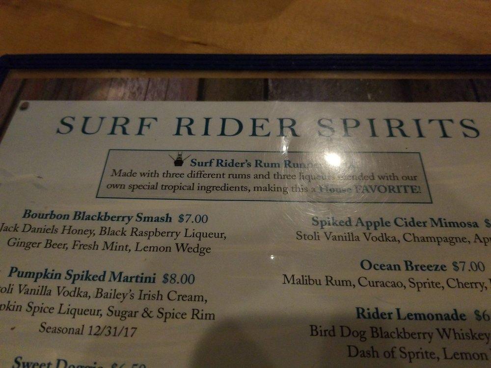 Menu at Surf Rider Restaurant, Virginia Beach, Oceana Blvd