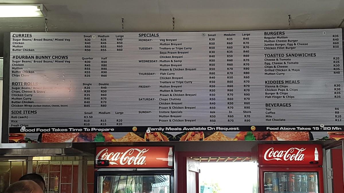 Menu at The Curry O's restaurant, Pinetown