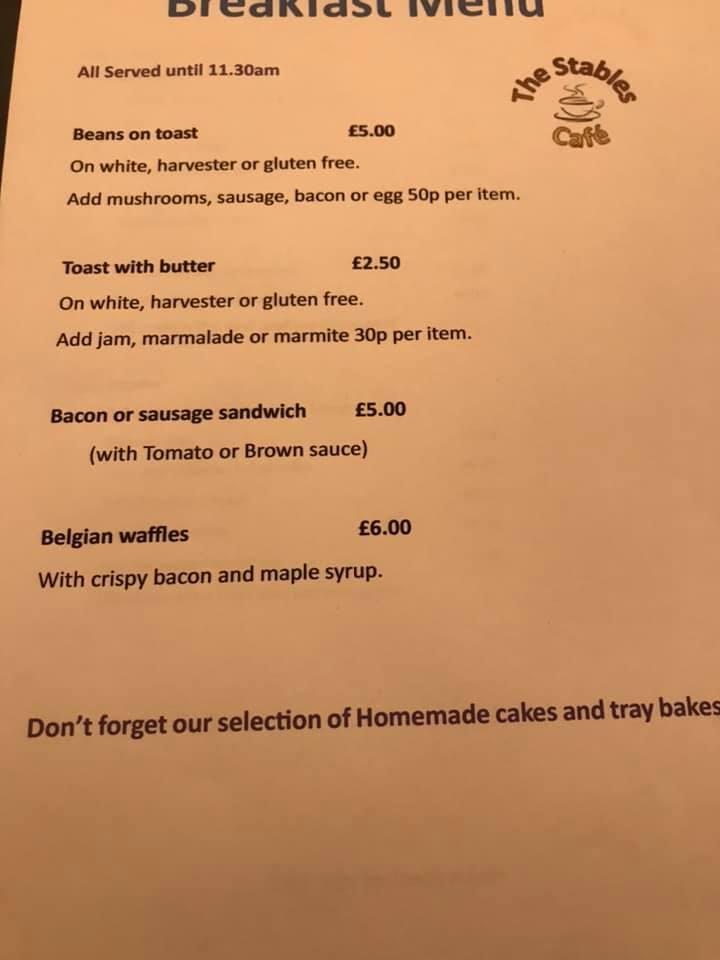Menu at The Stables Coffee Shop & Sandwich Bar, Kesgrave