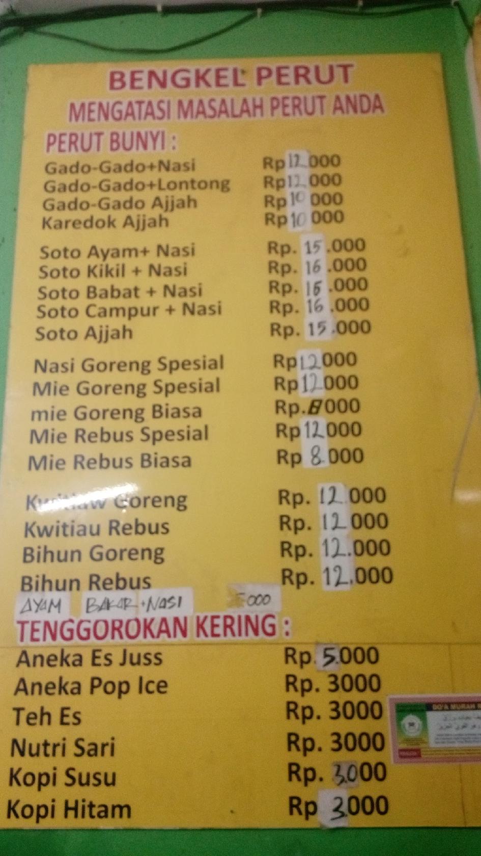 Menu at Warung Makan Bengkel Perut. restaurant, East Jakarta, Jln H ...