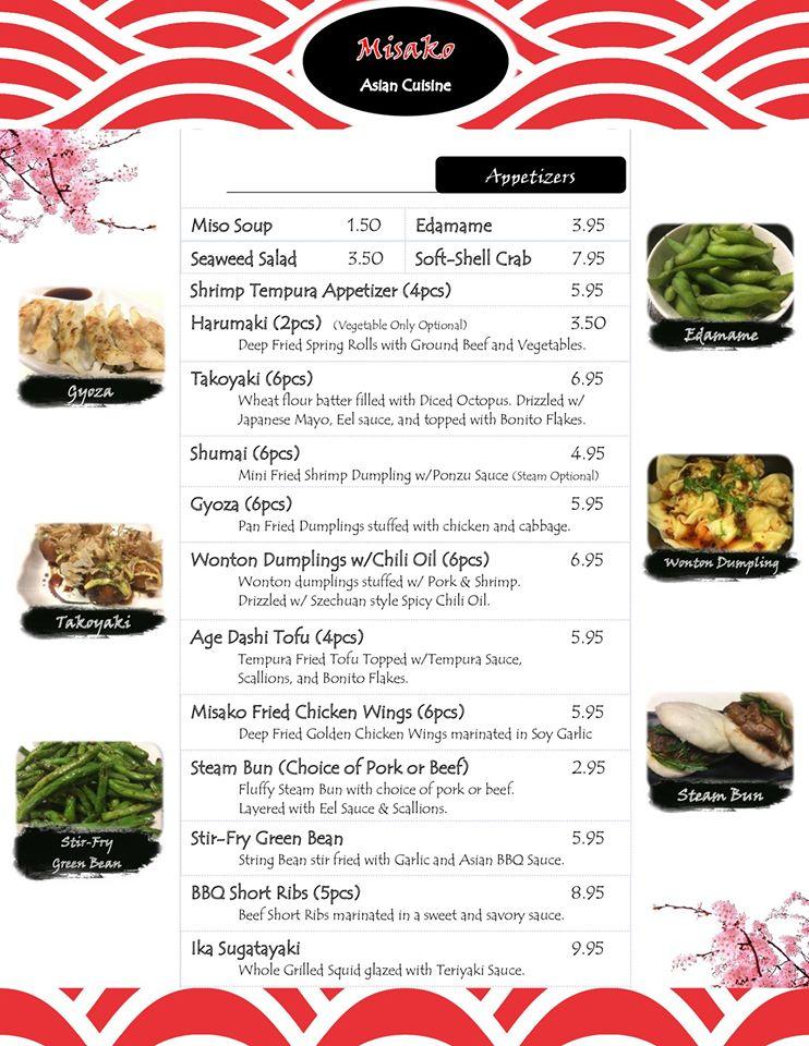 Menu at Misako Asian Cuisine restaurant, Virginia Beach, Shore Dr #113