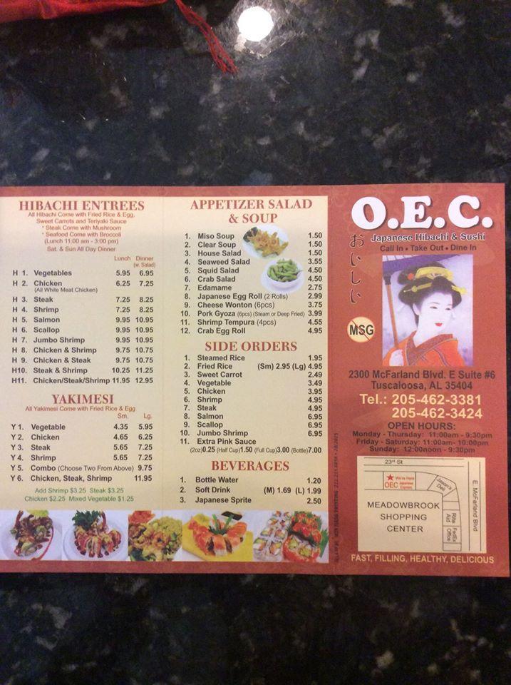 Carta del restaurante OEC Japanese Hibachi & Sushi McFarland ...