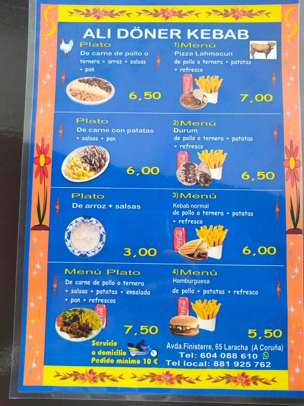 Menu at ALI DÖNER KEBAB restaurant, A Laracha