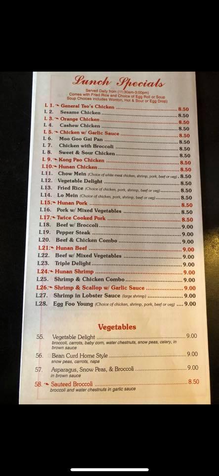 Menu at Chef Lee Chinese Restaurant, USA