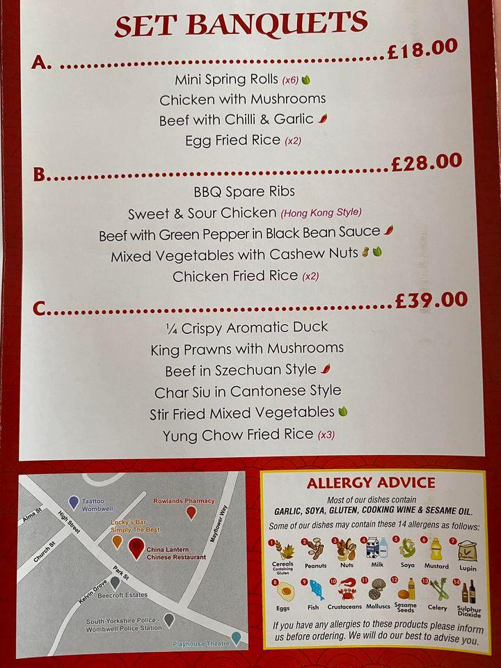 Menu at China Lantern Chinese Restaurant and Takeaway, Barnsley