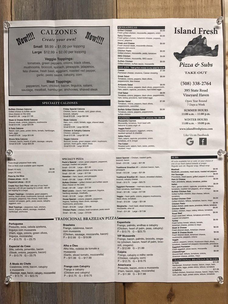 Menu at Island Fresh Pizza & Subs pizzeria, Tisbury