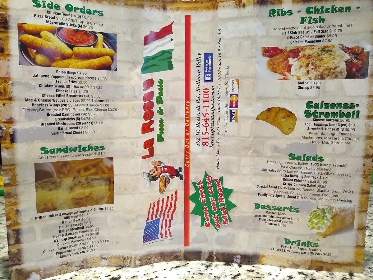 Menu at LaRosa's Pizza & Pasta pizzeria, Stillman Valley