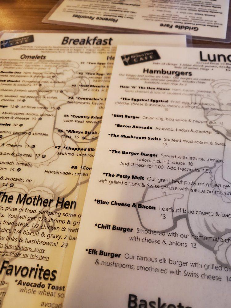 Menu at Little Brown Hen Cafe, Florence