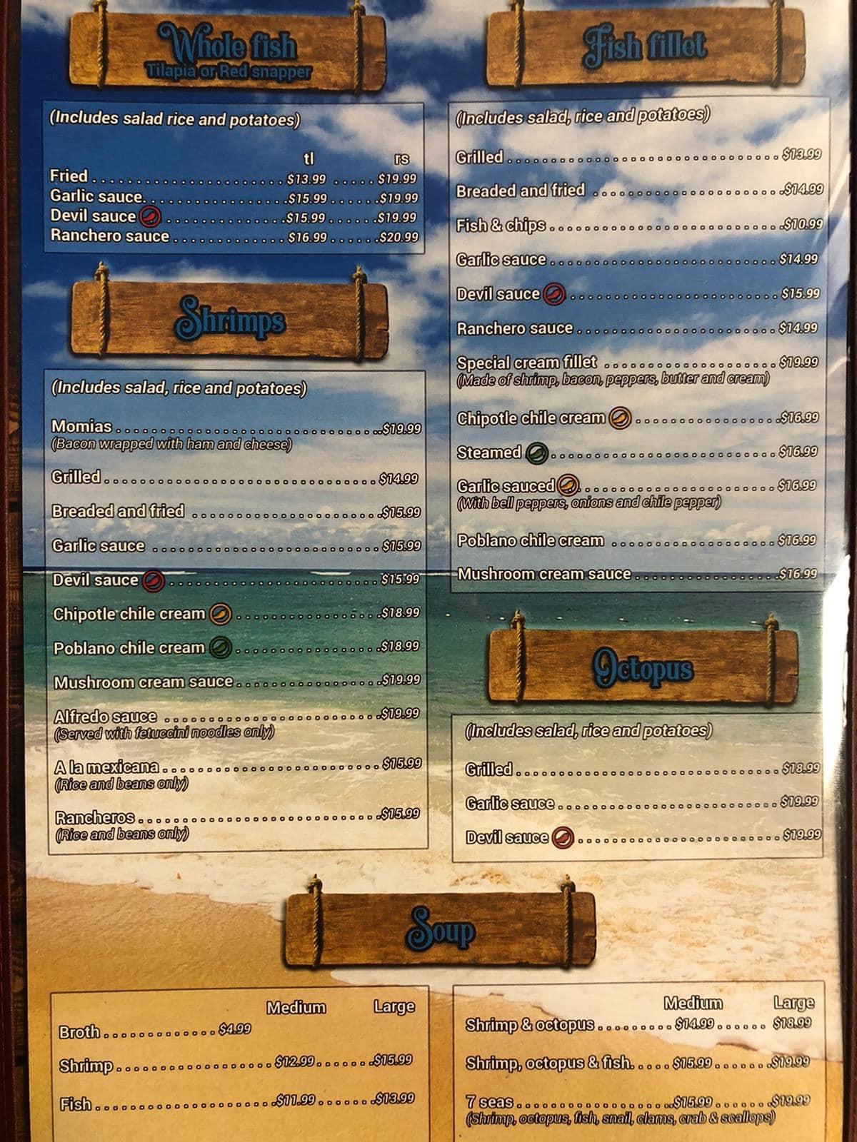 Menu at Rocky Point Seafood Restaurant, Gilbert