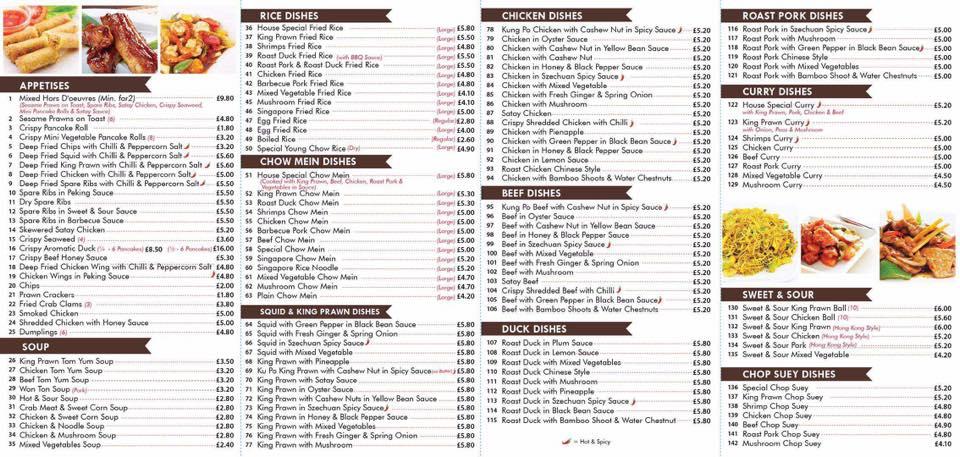 Menu at THE HOME CHINESE TAKEAWAY restaurant, Poole