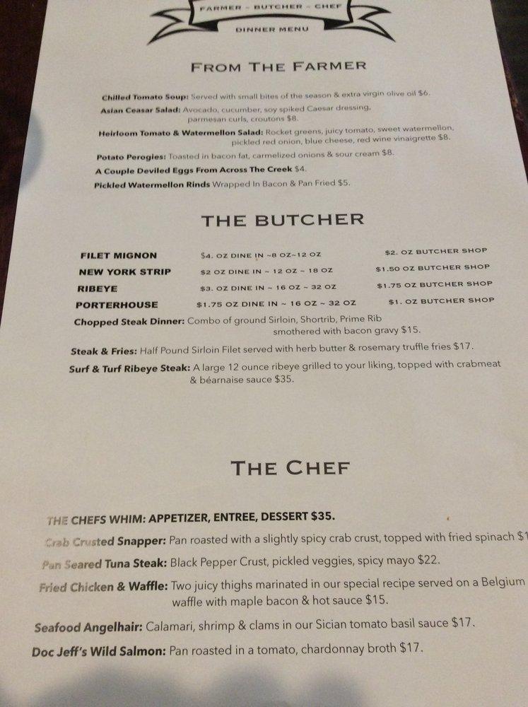 Menu at The Farmer Butcher Chef Bistro steakhouse, Austinburg