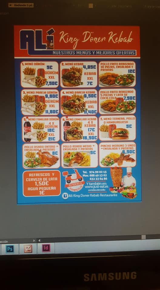 Menu at Ali King Doner Kebab restaurant, Barbastro