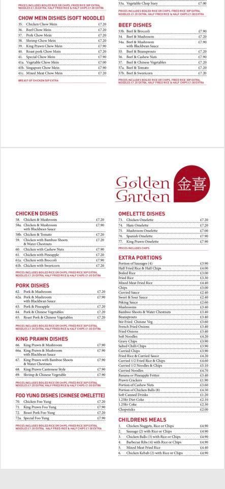Menu at Golden Garden restaurant, Lisburn, 140 Longstone St