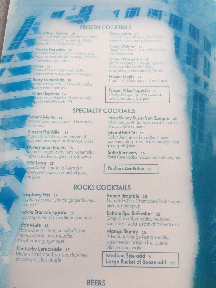 Menu at Nautilus Bar, Miami Beach