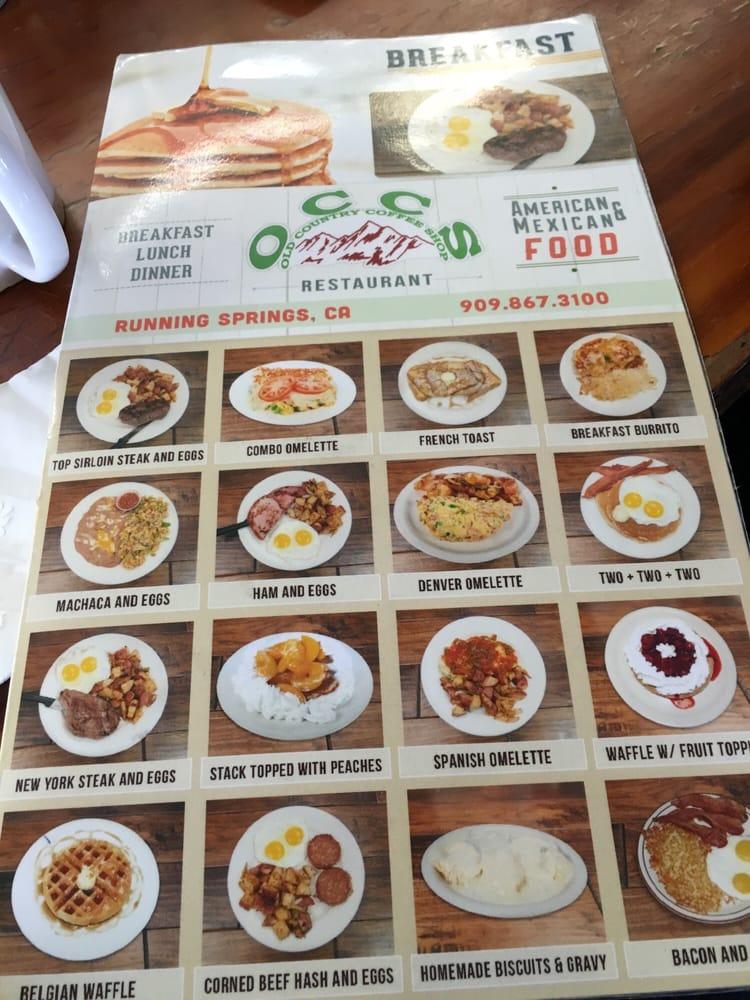 Menu at Old Country Coffee Shop restaurant, Running Springs
