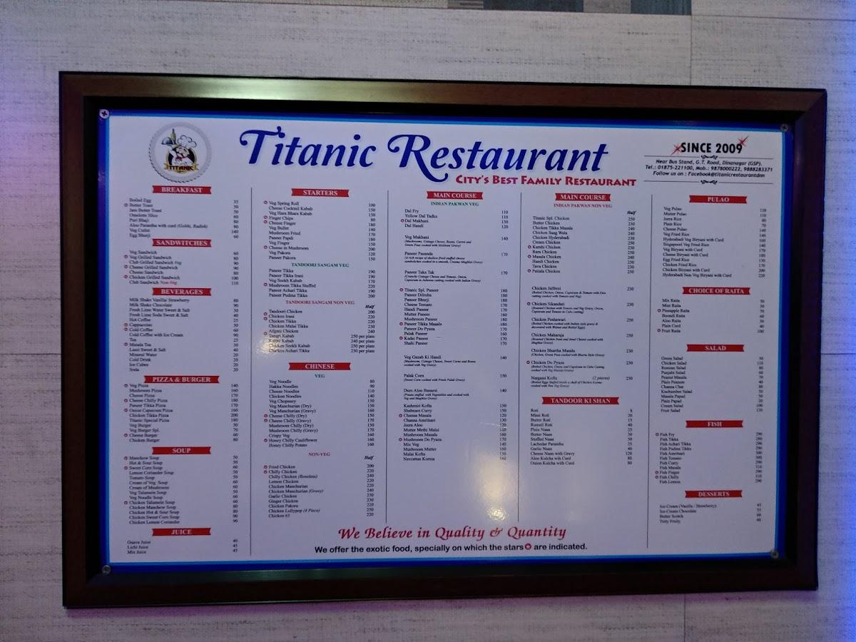 Menu at Titanic Restaurant, Dinanagar