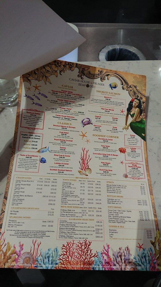 Menu at Caviar House & Prunier Seafood Bar, Harmondsworth, Heathrow Airport