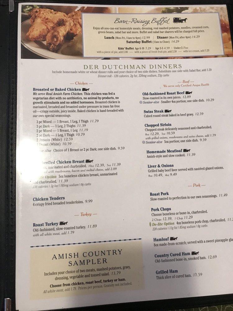 Menu at Der Dutchman restaurant, Bellville