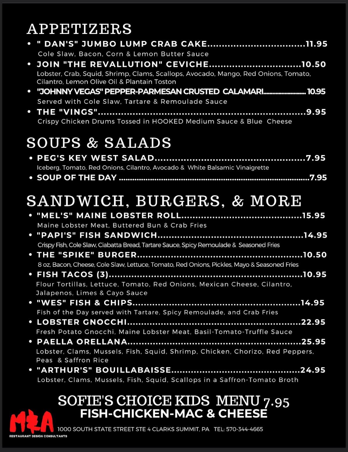 Menu at HOOKED ON STATE STREET RESTAURANT, Clarks Summit