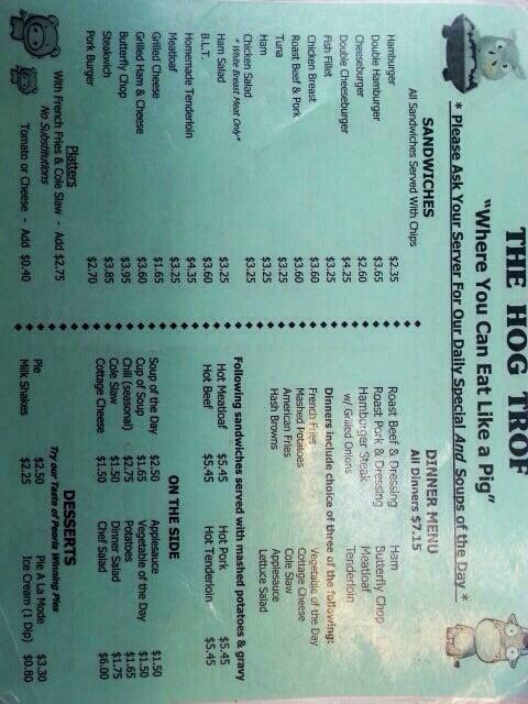 Menu at Hog Trof restaurant, Hanna City